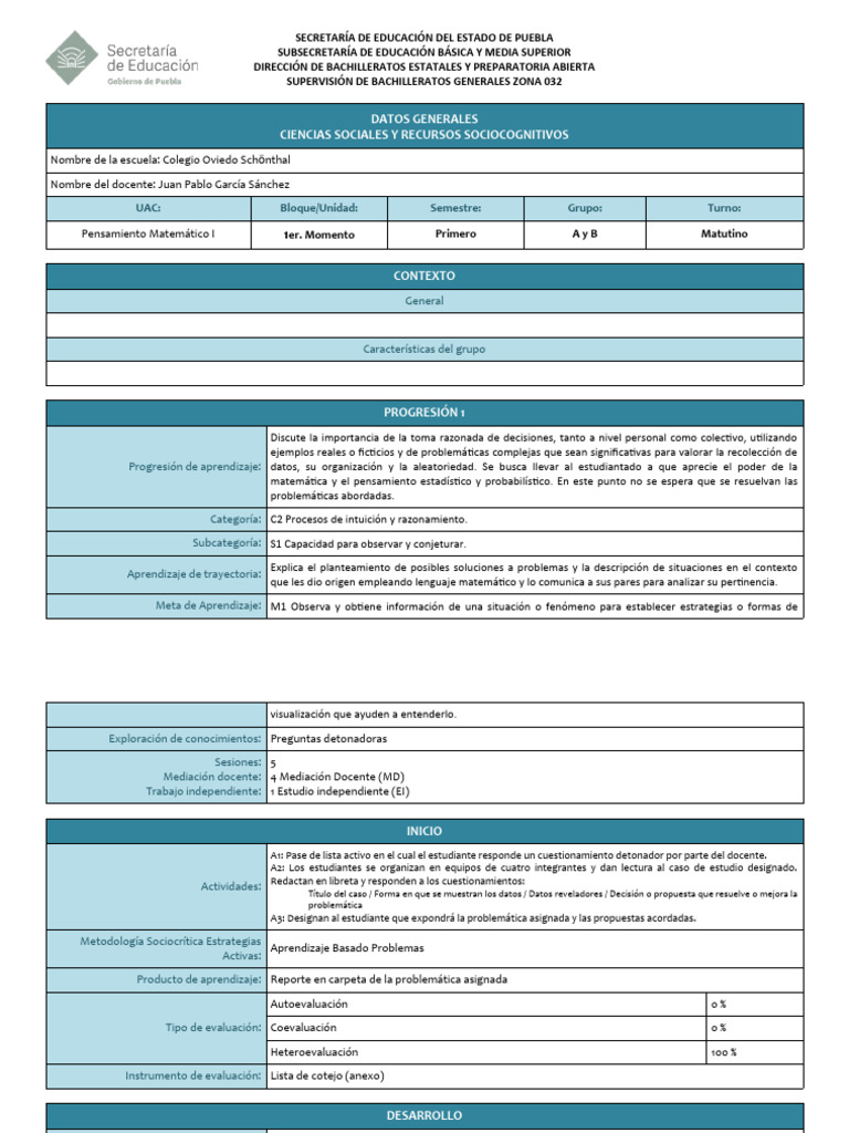 Pensamiento Matematico I Prog1 | PDF | Evaluación | Aprendizaje