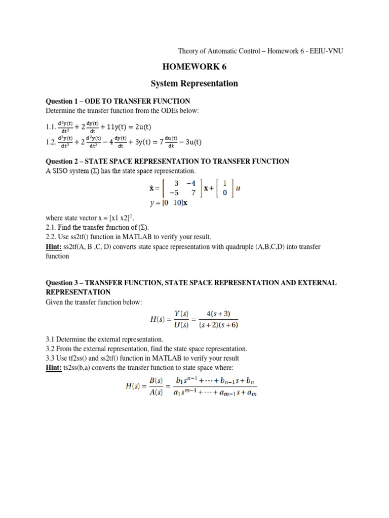 HW6 TheoryAC SystemRepresentation S2 | PDF | Ordinary Differential ...