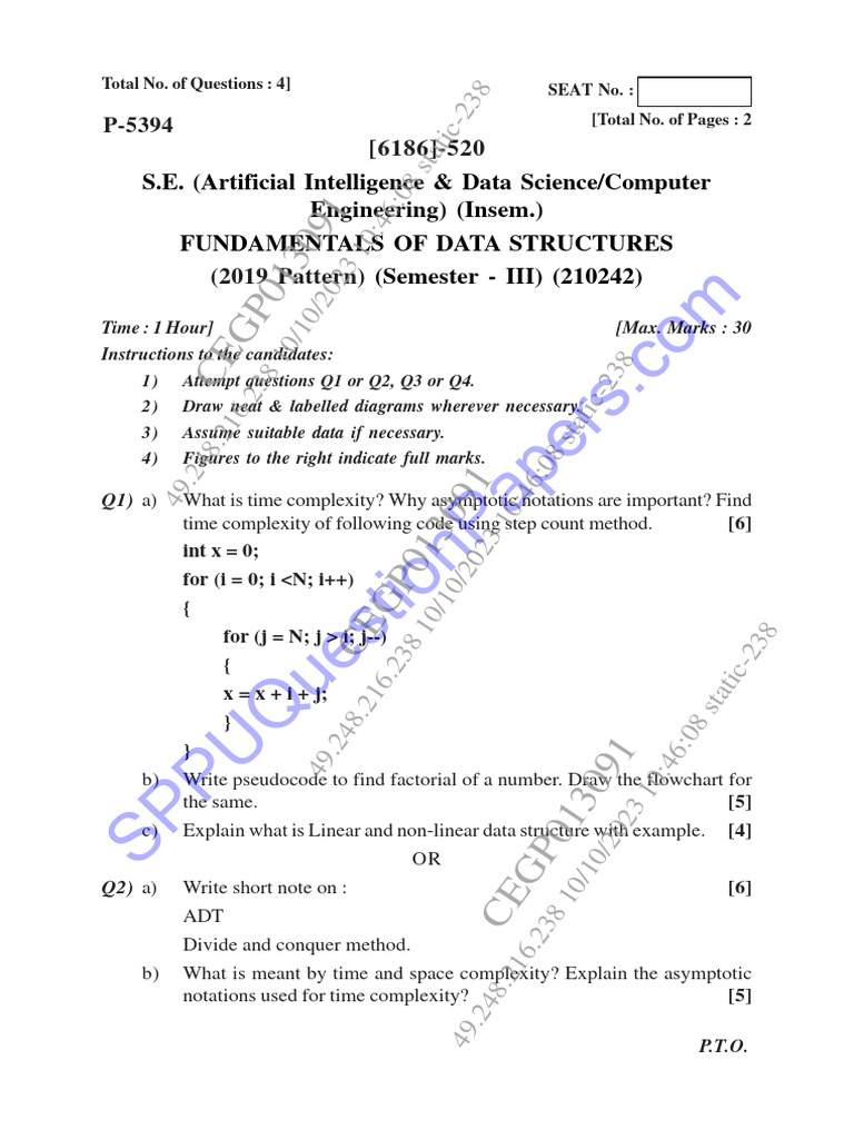 Be - Computer Engineering - Semester 3 - 2023 - October - Fundamentals ...