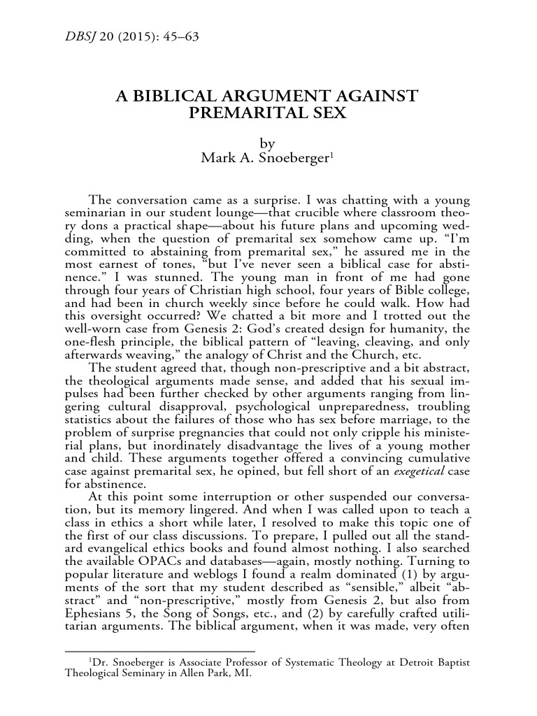 A BIBLICAL ARGUMENT AGAINST PREMARITAL SEX by Mark A. Snoeberger | PDF ...