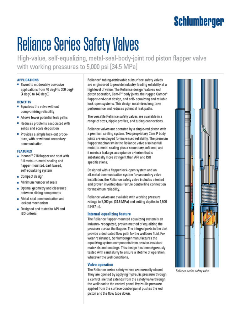 DHSV SLB - Tipo Reliance Series | PDF | Valve | Pressure