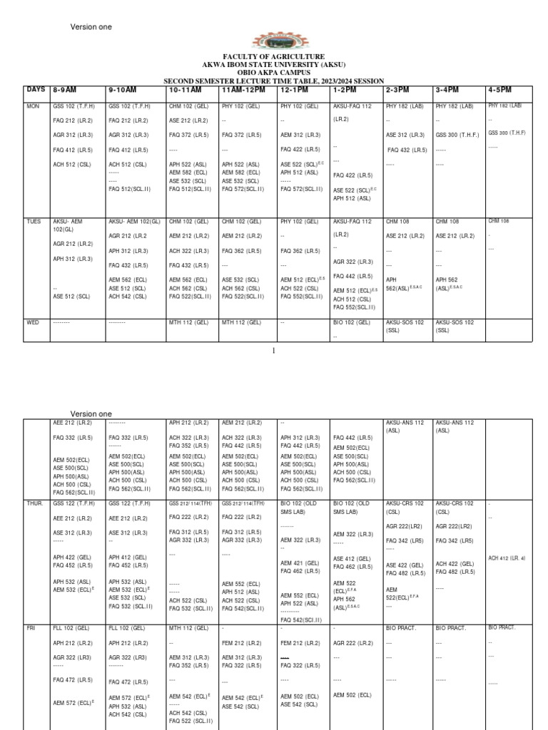 2nd Semester Lecture TimeTable - 2023-2024 - V One | PDF