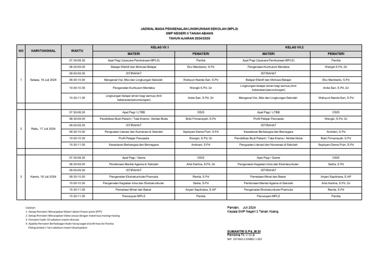 Contoh JADWAL MPLS 2024 - 2025 | PDF