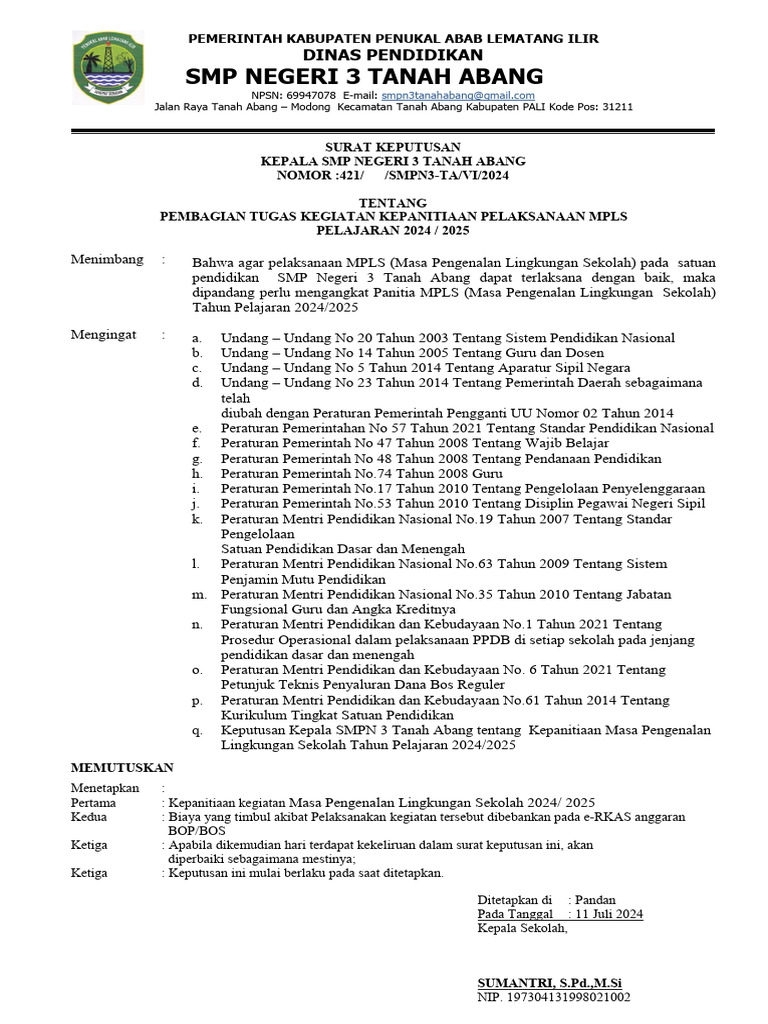 Contoh SK MPLS 2024_2025 | PDF