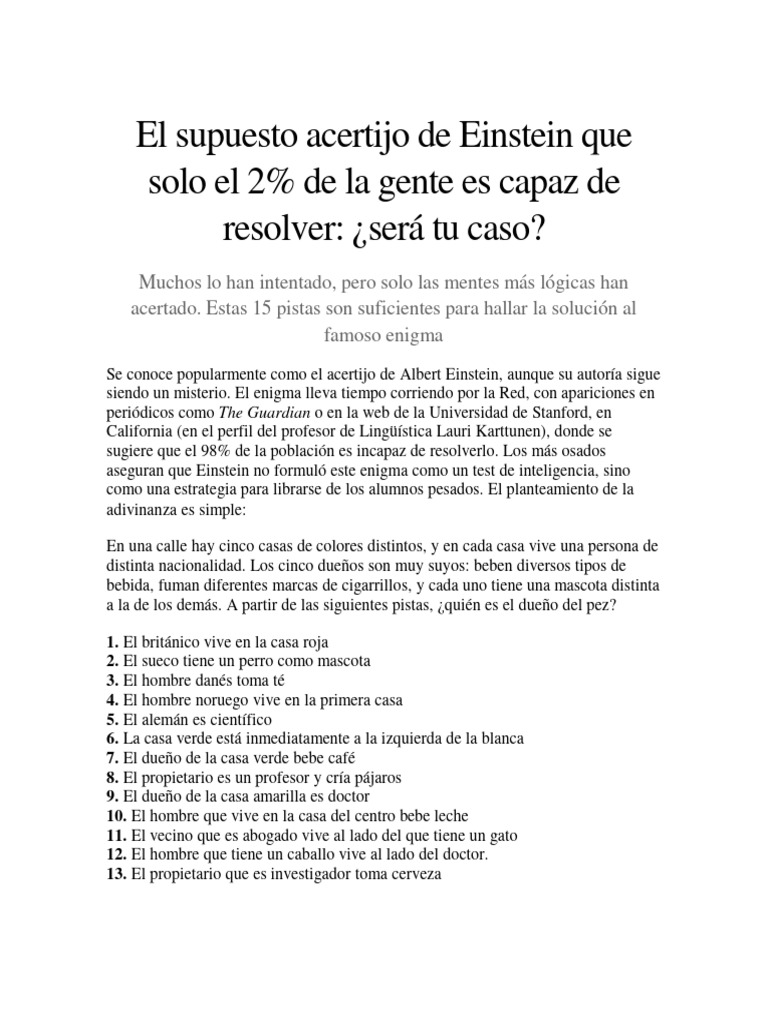 Acertijo de Einstein | PDF | Albert Einstein