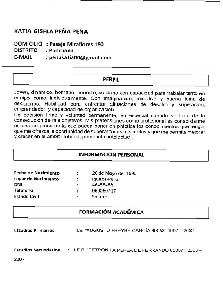 Currículum Vitae Katia Peña | PDF