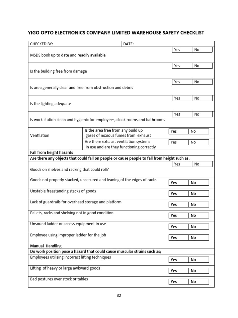Warehouse Safety Checklist 1 | PDF | Safety | Occupational Safety And ...