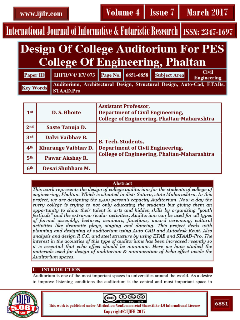 Design of College Auditorium For PES College of Engineering, Phaltan ...