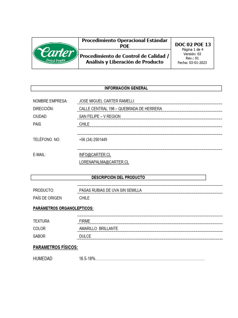 02 ESPECIFICACIONES Pasas Rubias ESPAÑOL | PDF