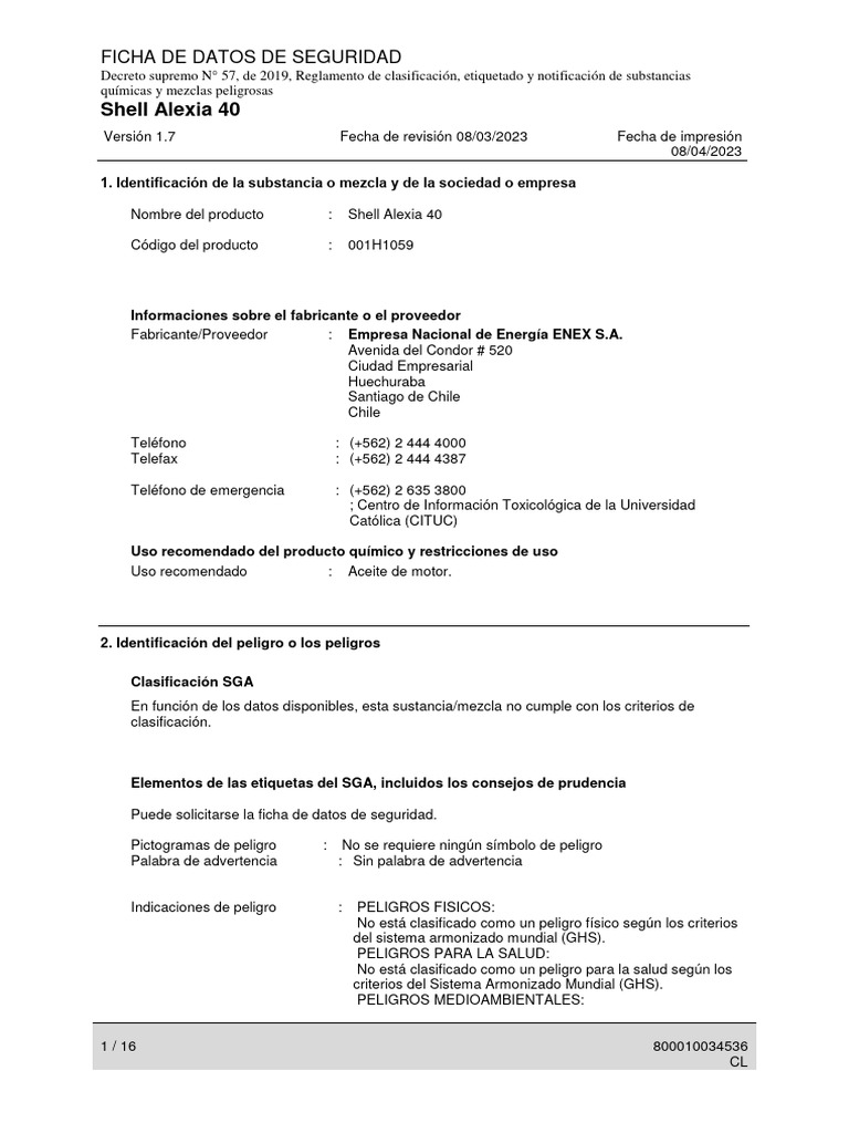 Alexia 40 MSDS | PDF | Agua | Residuos