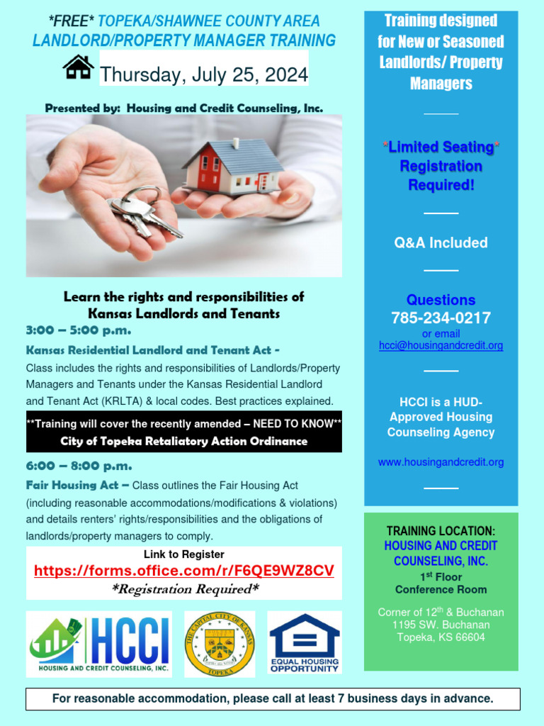 Flyer-Topeka Landlord Training - 7-25-24 | PDF | Landlord | Real ...