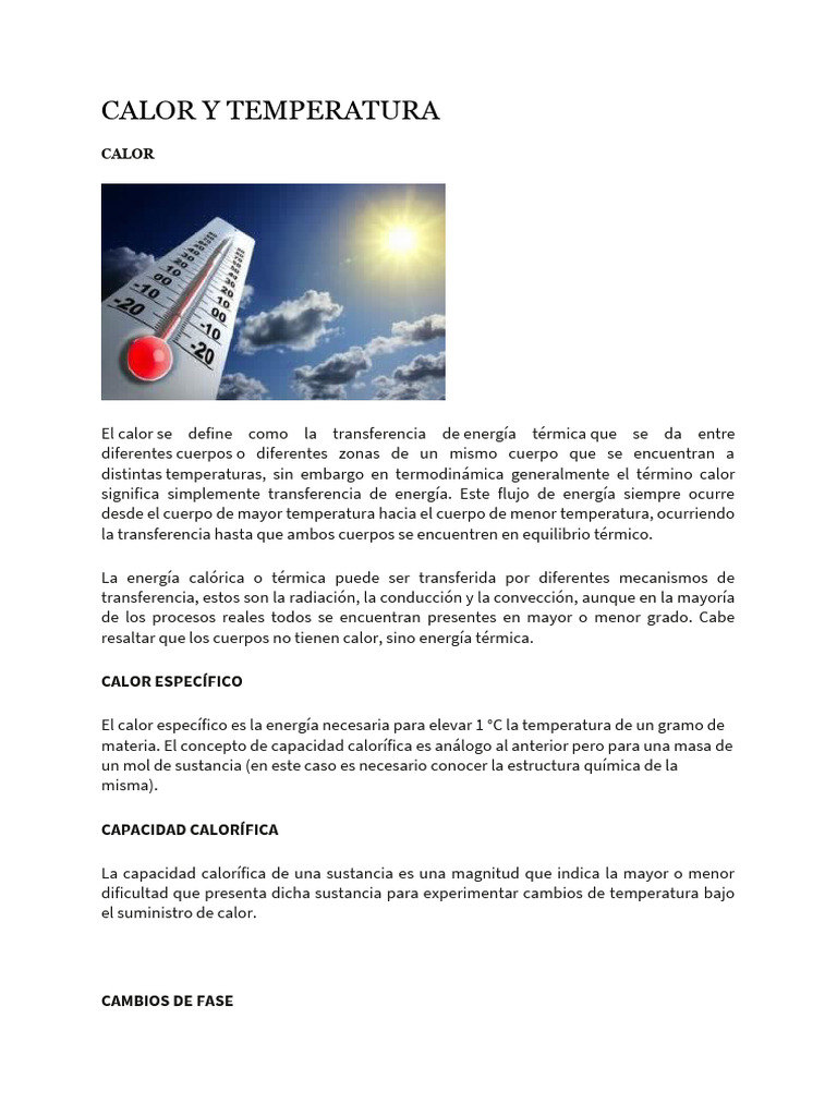 Calor, Temperatura y Cambios de Fase | PDF | Temperatura | Calor
