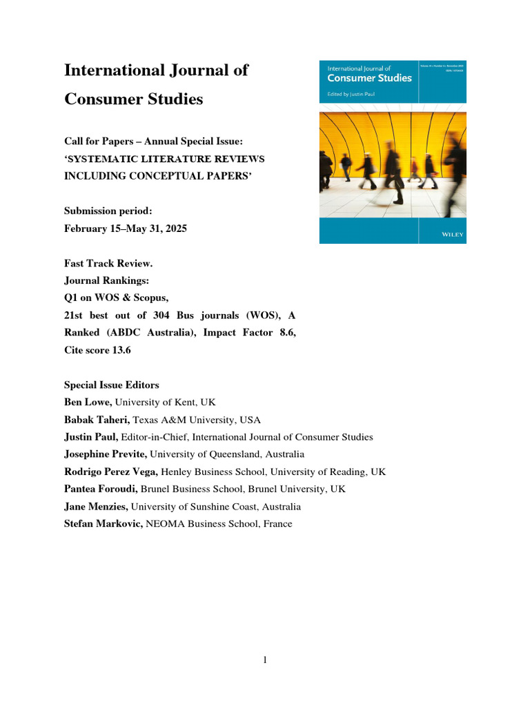 Call for Papers: Systematic Reviews in Consumer Studies | PDF ...