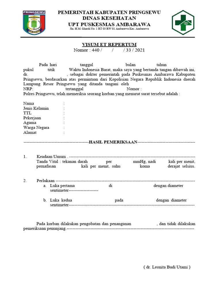 Contoh Hasil Visum Korban Luka | PDF