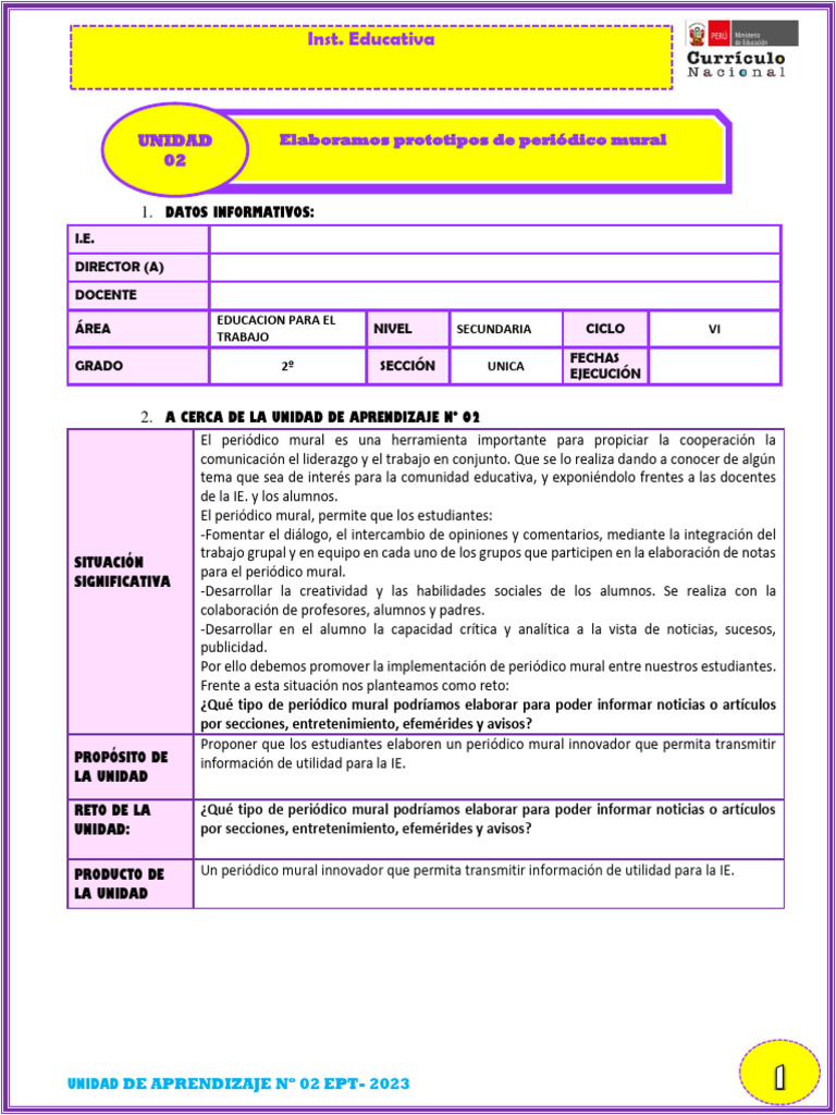 2º Sec. Unidad 02 Ept -2023 | PDF | Aprendizaje | Evaluación