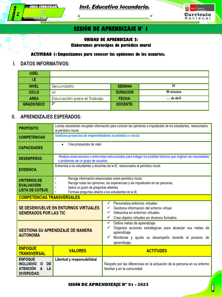 2º ETP-SES.1 -UNI 2- SEM 01 - 2022 | Descargar gratis PDF | El pensamiento de diseño | Maestros