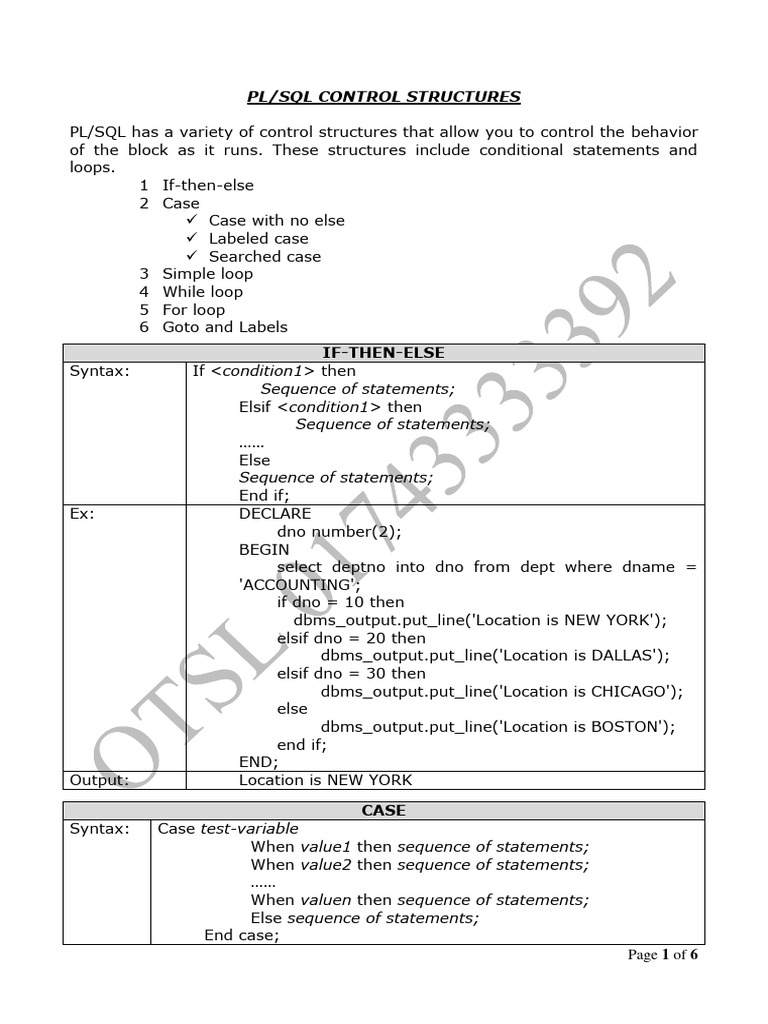 PL/SQL Control Structures Explained | PDF | Pl/Sql | Control Flow