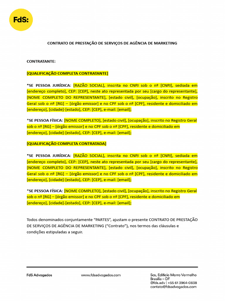 Modelo de Contrato de Prestacao de Servicos Agencia de Marketing | PDF ...