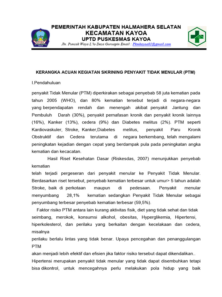 TOR Deteksi dini faktor risiko dan penyakit tidak menular di masyarakat | PDF