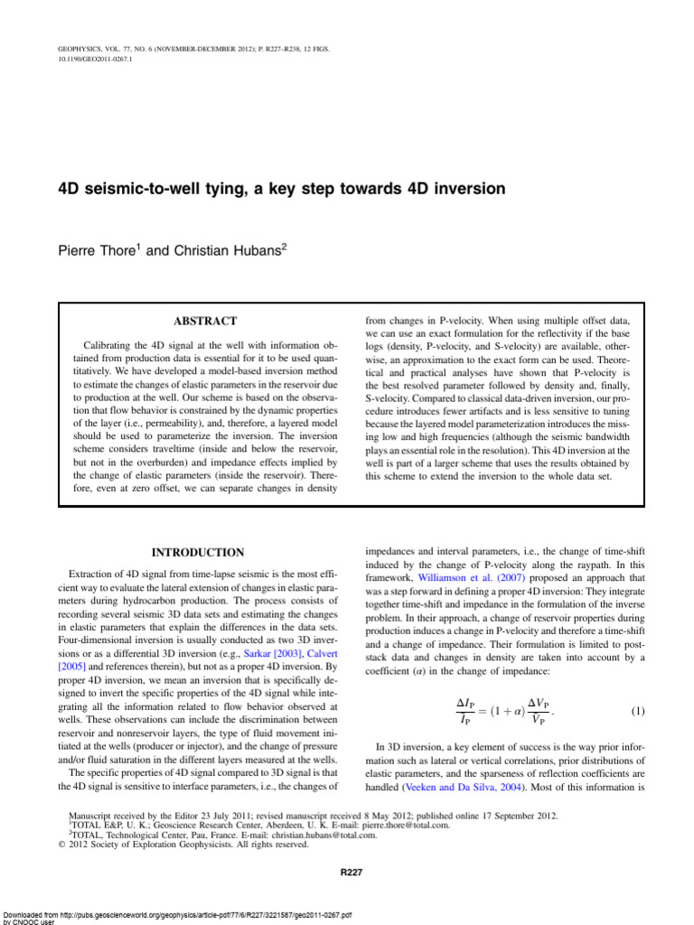 4D Seismic-To-Well Tying, A Key Step Towards 4D Inversion | PDF | Information | Wavelet