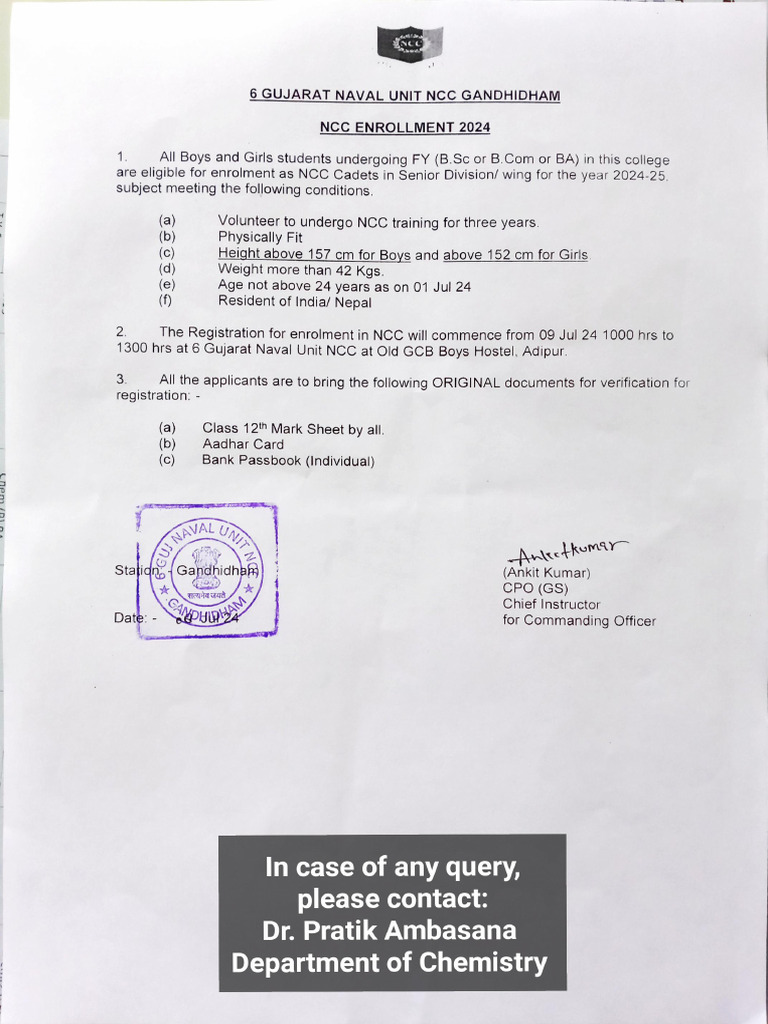 NCC Navy Enrollment Notice 2024 | PDF