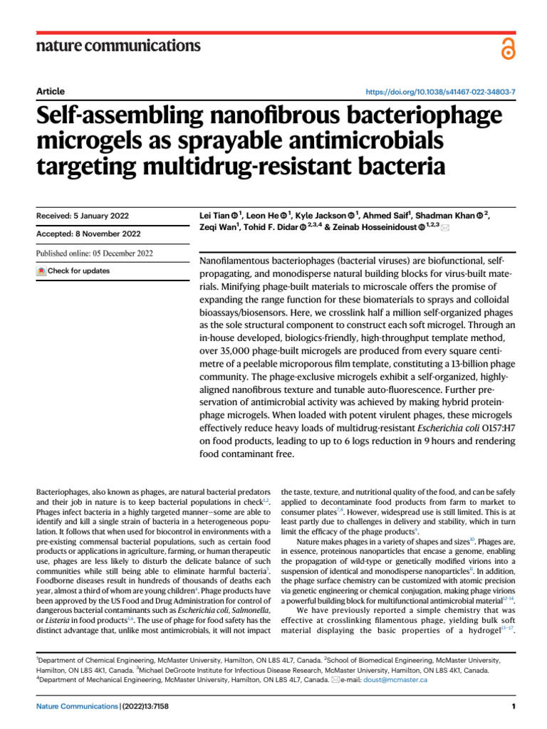 Sprayable Phage Microgels for Antimicrobial Use | PDF | Bacteriophage | Gel