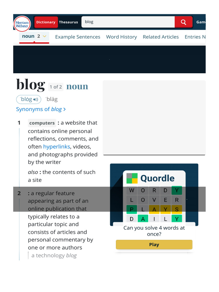 Blog Definition & Meaning - Merriam-Webster | PDF | Blog | Linguistics