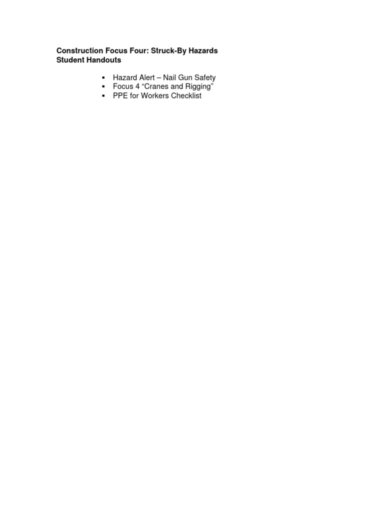 06 Fed OSHA Focus 4 Struck Handouts | PDF | Welding | Construction