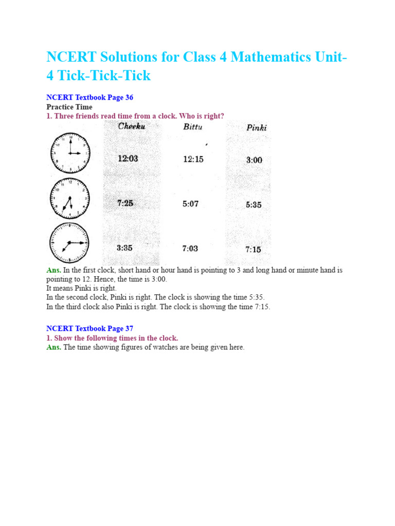 class 4 maths chapter 4 | PDF | Sunset | Clock