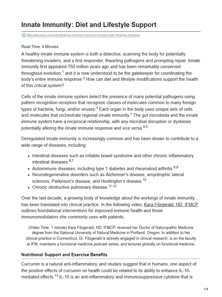 Innate Immunity Diet and Lifestyle Support | PDF | Immune System ...