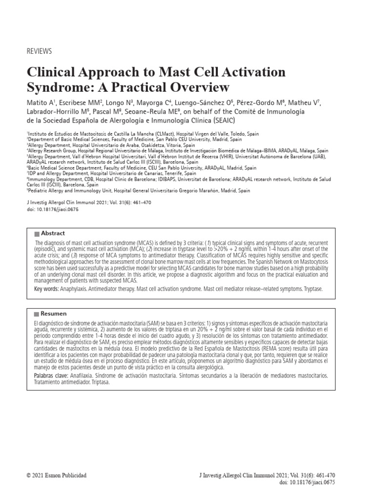 Clinical Approach To Mast Cell Activation Syndrome A Practical Overview ...