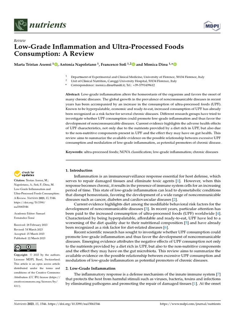Low-Grade Inflammation and Ultra-Processed Foods Consumption A Review ...