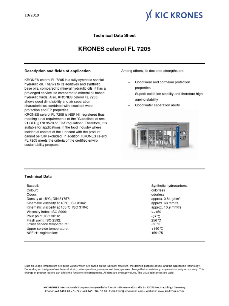 210 201910 TD KRONES Celerol FL 7205 GB EN | PDF | Viscosity | Liquids