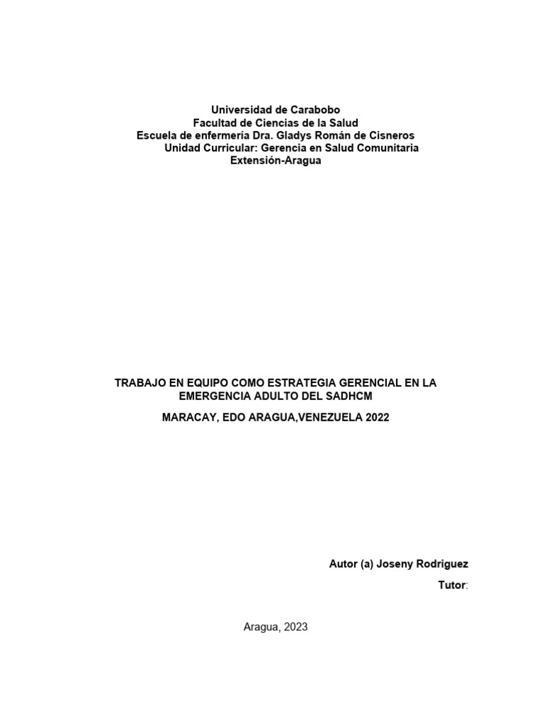 Estrategia Gerencial en Emergencias HCM | PDF | Enfermería | Hospital