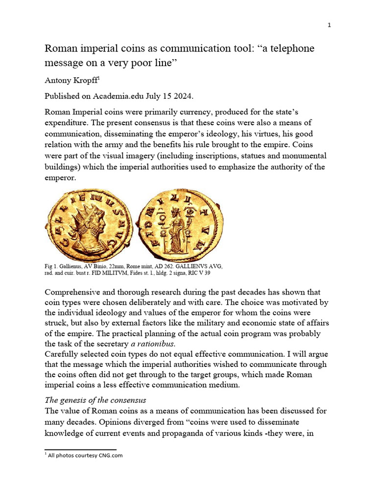 Roman Imperial Coins As Communication Tool | PDF