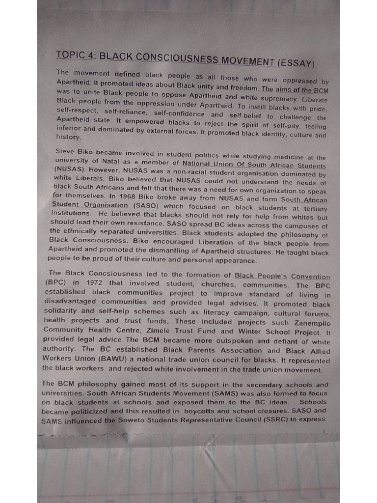 Black Consciousness Movement Essay | PDF