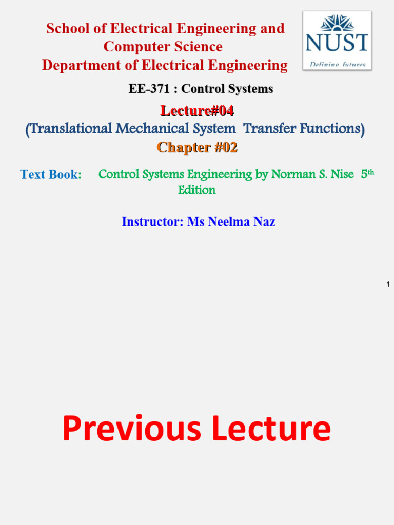 Lecture 04, 05 Translational Mechanical Systems | PDF | Torque | Mechanics