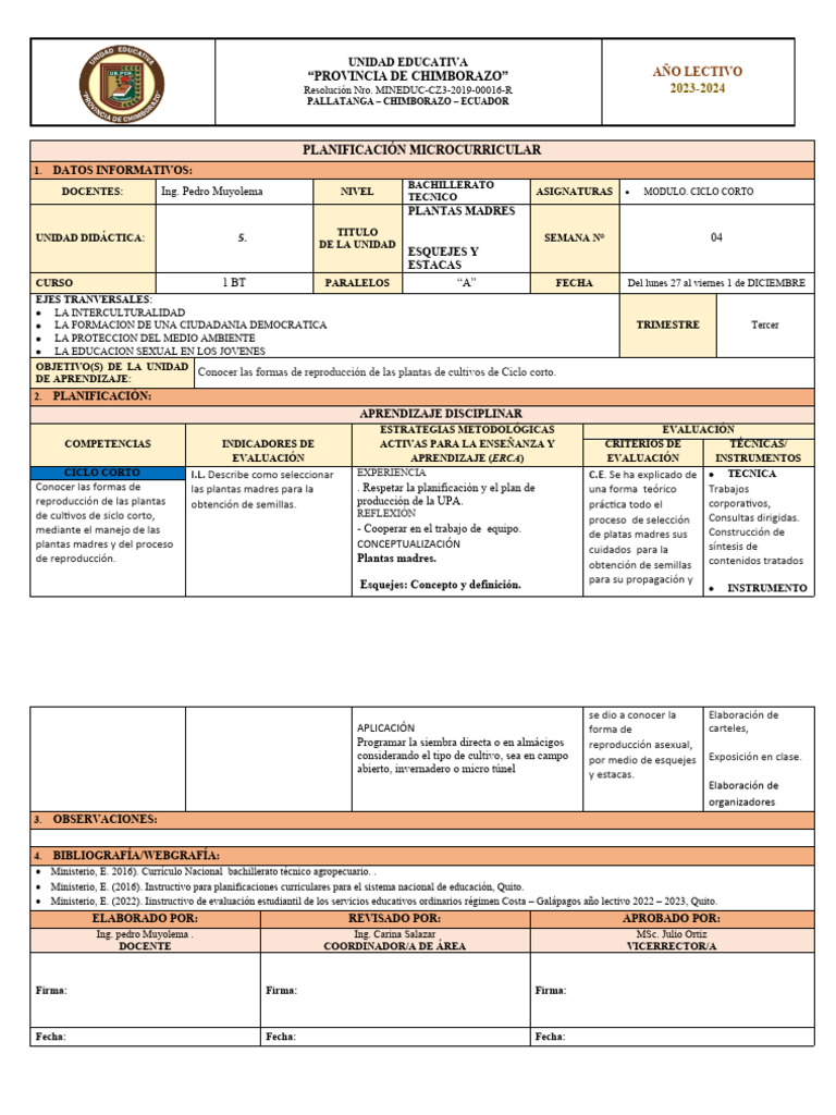 2.- FORMATO PLANIFICACION MICROCURRICULAR 2023-2024 1BT | PDF ... 2.- FORMATO PLANIFICACION MICROCURRICULAR 2023-2024 1BT | PDF ...
