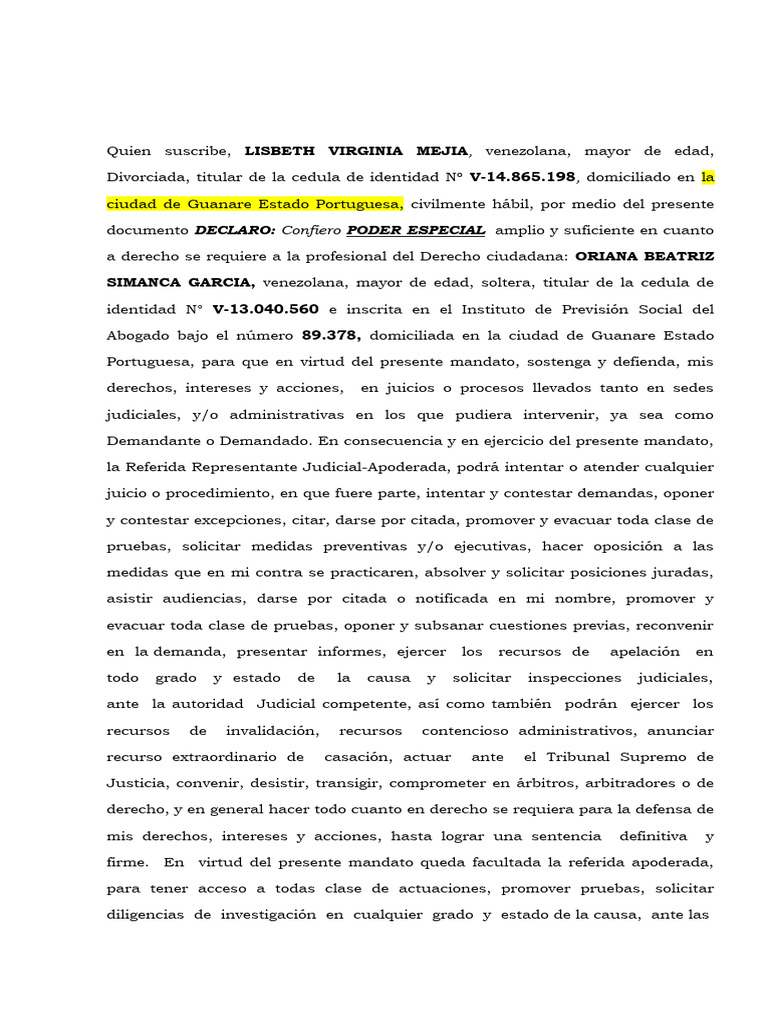 Poder Especial Lisbeth Mejia | PDF | Ley Pública | Judicaturas