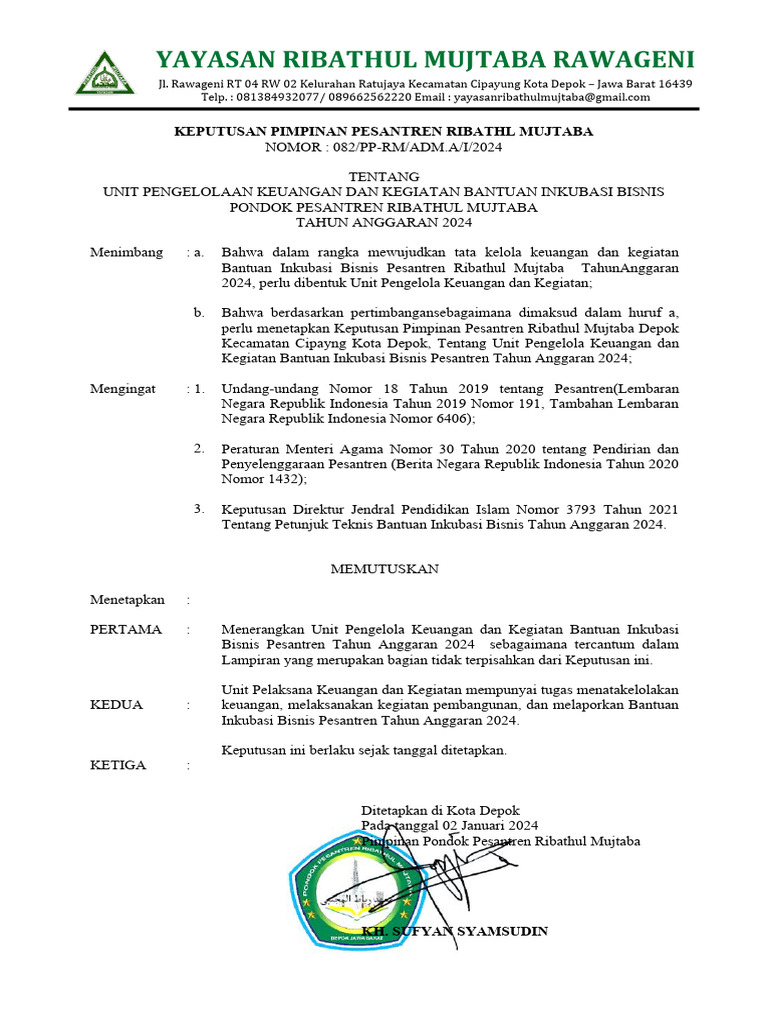 Surat Keputusan UPK2B (Inkubasi) | PDF