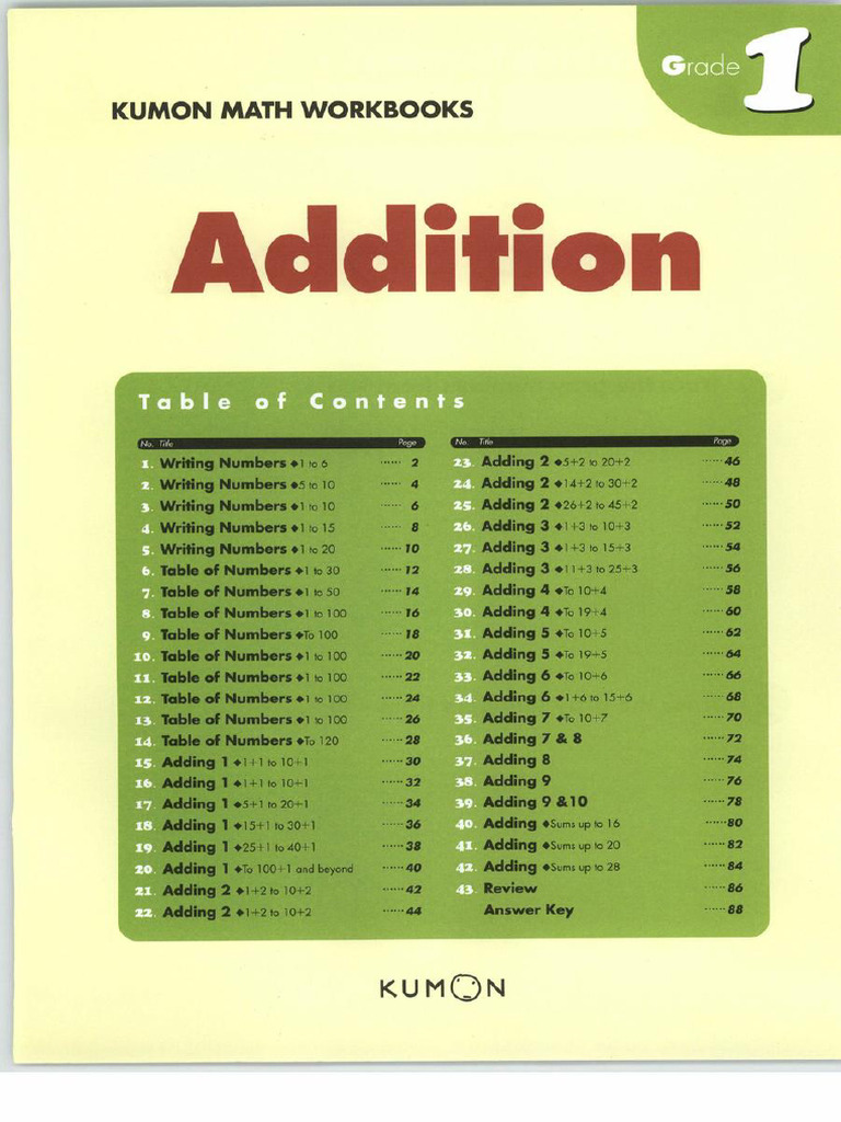 Grade 1 Addition Kumon Math Workbooks PDF PDF Free | PDF