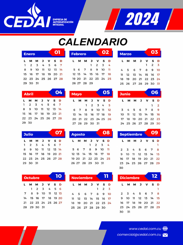 Documento A4 Calendario 2024 Profesional Moderno Azul | PDF