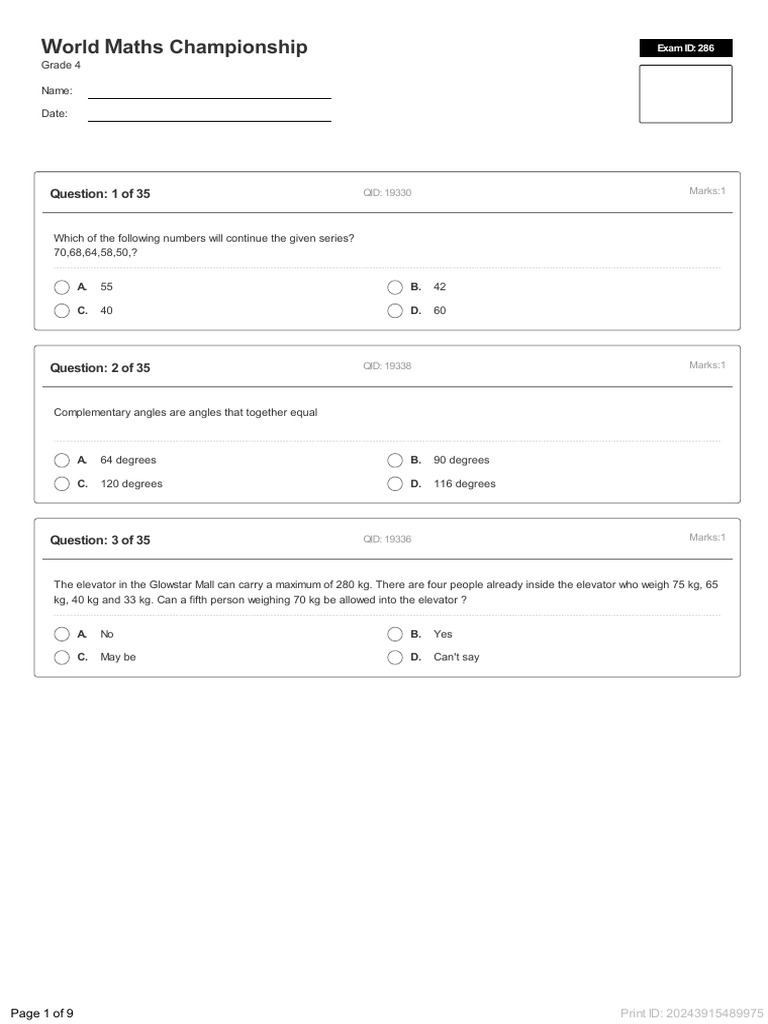 WMC Grade 4 | PDF | Circle | Geometry