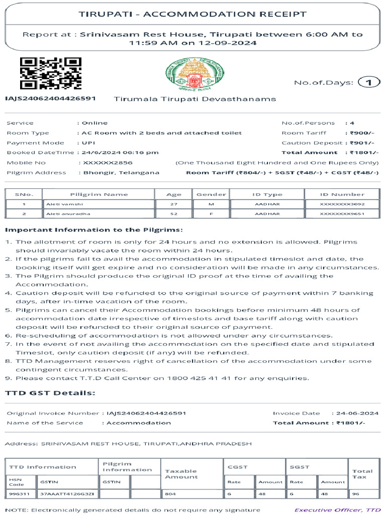 Accommodation Receipt | PDF