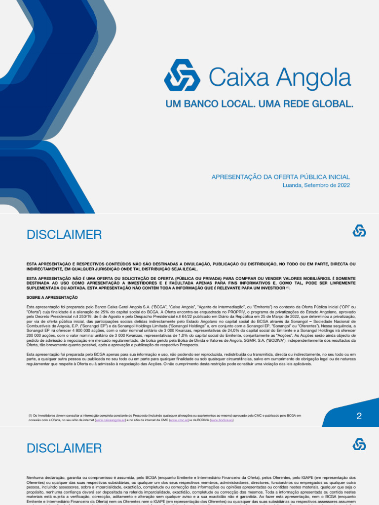 Oferta Pública Inicial do BCGA 2022 | PDF | Angola | Avaliação de risco