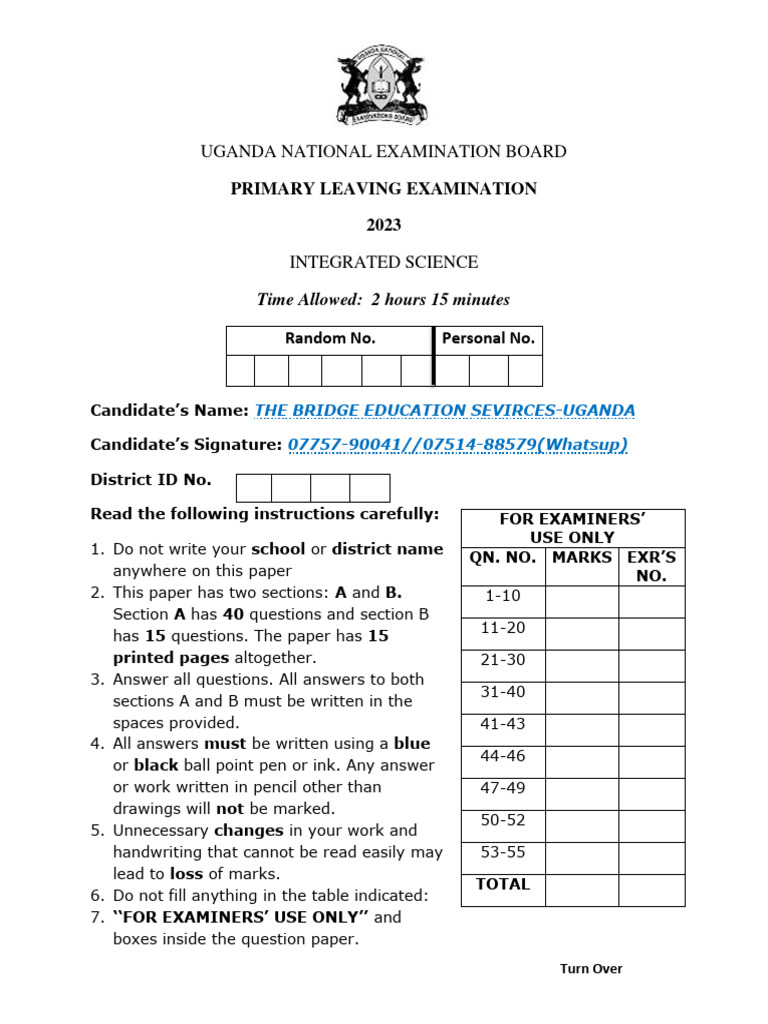 PLE 2023 SCIENCE MARKING GUIDE BY BES-Ug - 112916 2 | PDF | Malaria ...