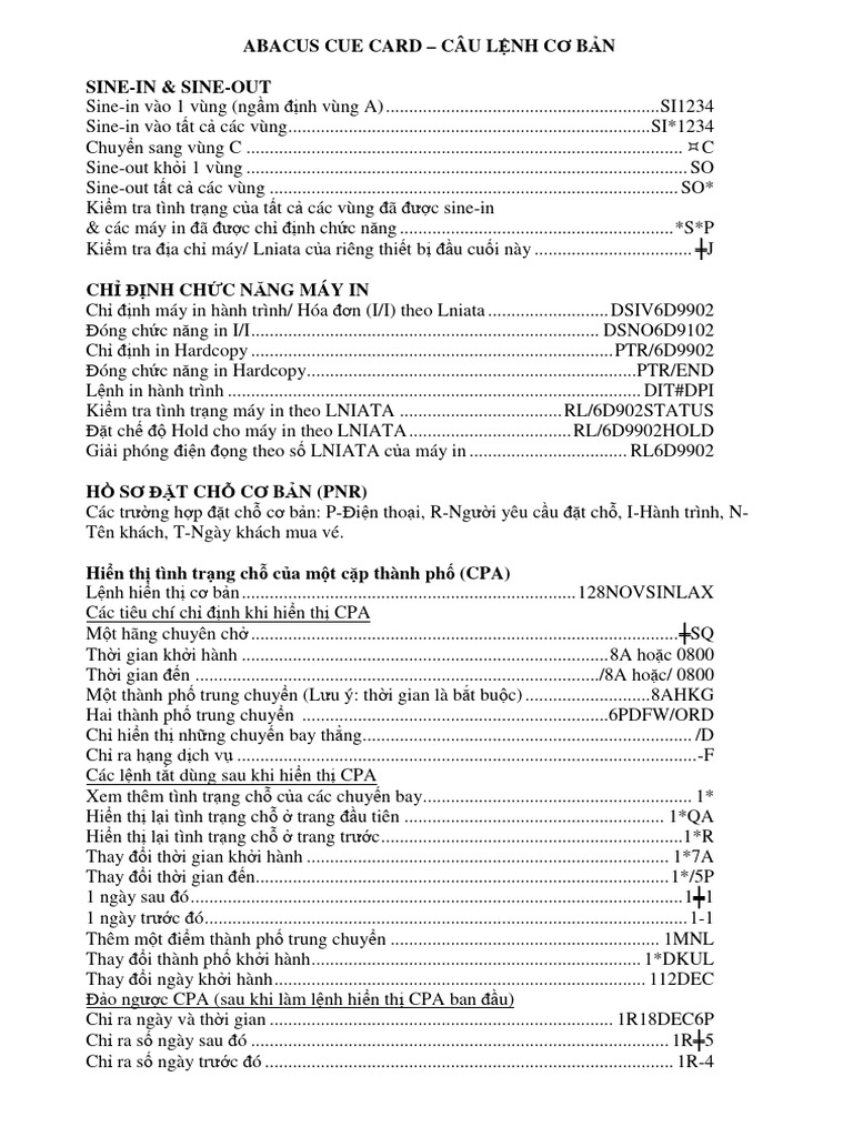 Abacus Cue Card - Cau Lenh Co Ban - V2 0 | PDF