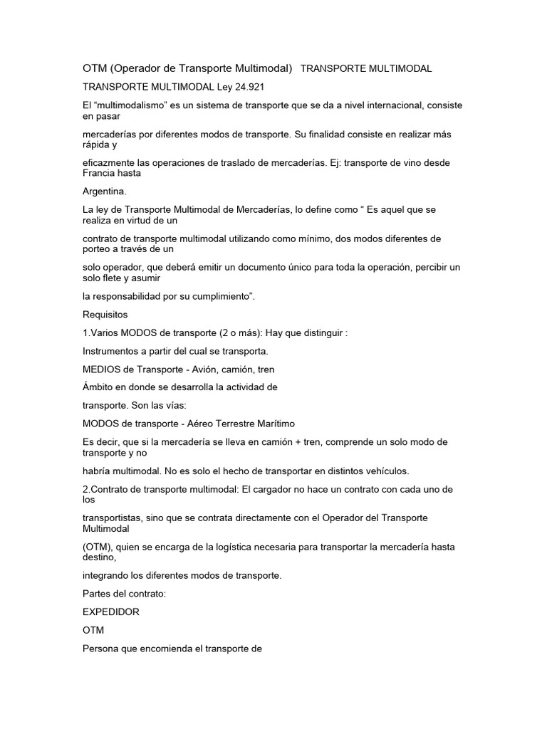 OTM (Operador de Transporte Multimodal) | PDF | Transporte