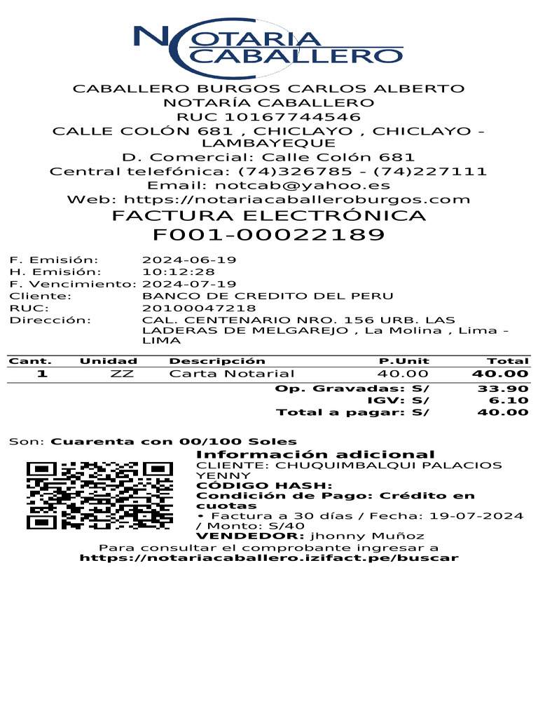 Factura Notarial Chiclayo 2024 | PDF