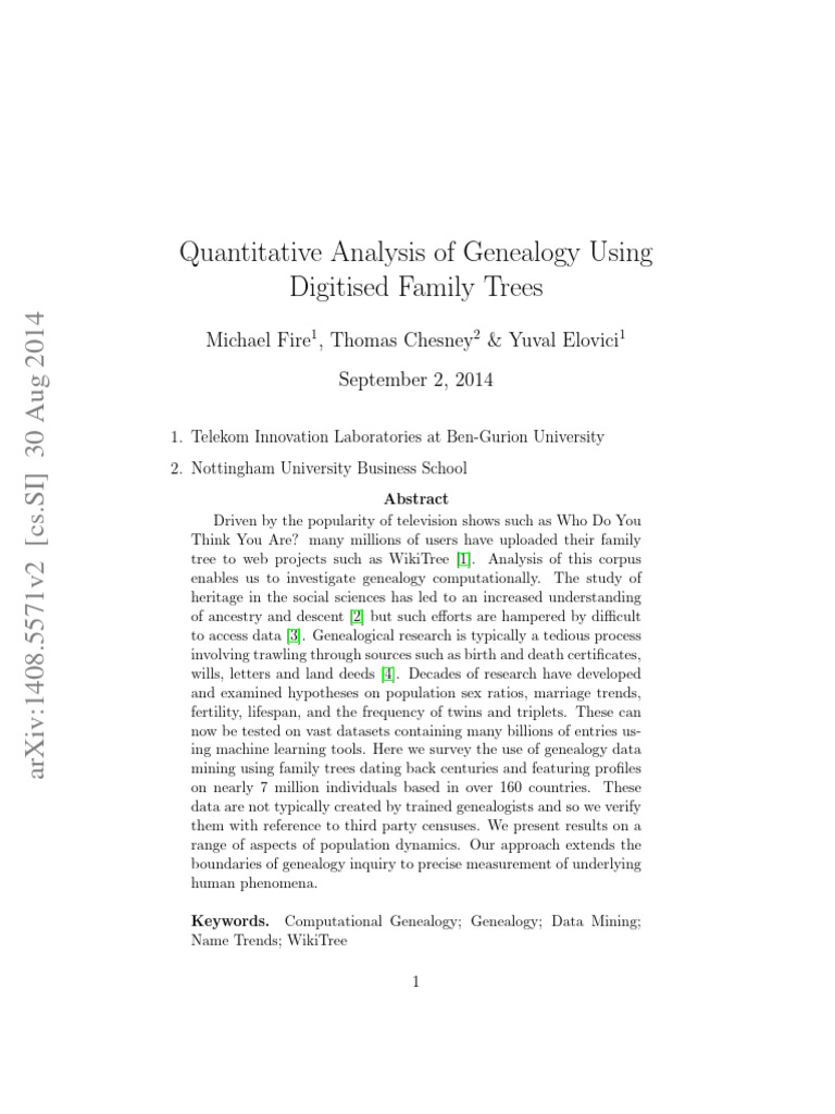 Quantitative Analysis of Genealogy Using Digitised Family Trees | PDF ...